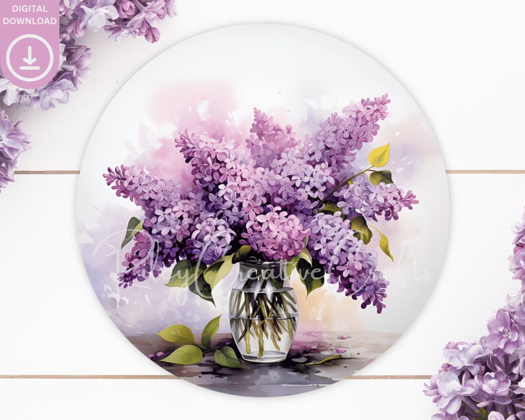 Lilac Spring Door Sign Round PNG, Purple Flowers Door Hanger ...