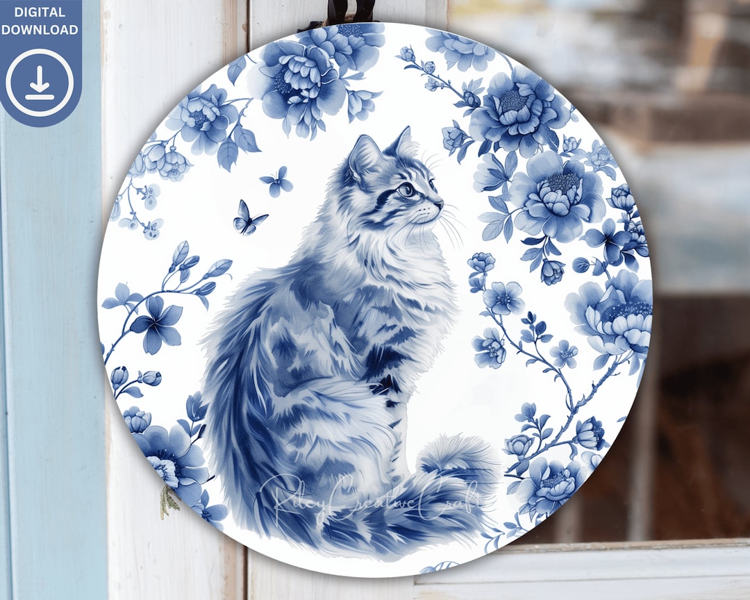 Cat Door Sign Round PNG, Spring Door Hanger Pastel Floral Wreath ...