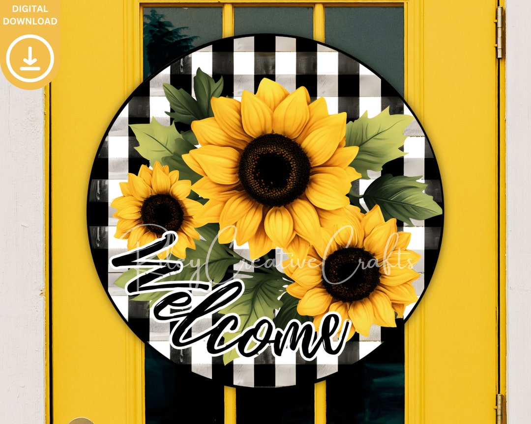 Sunflowers Round Door Sign PNG, Fall Welcome Sign for Front Door ...