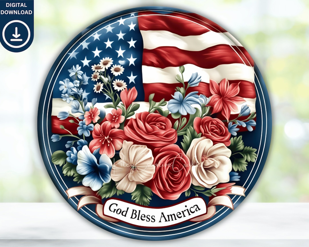 God Bless America Door Sign PNG, 4th July Sublimation Round Sign ...