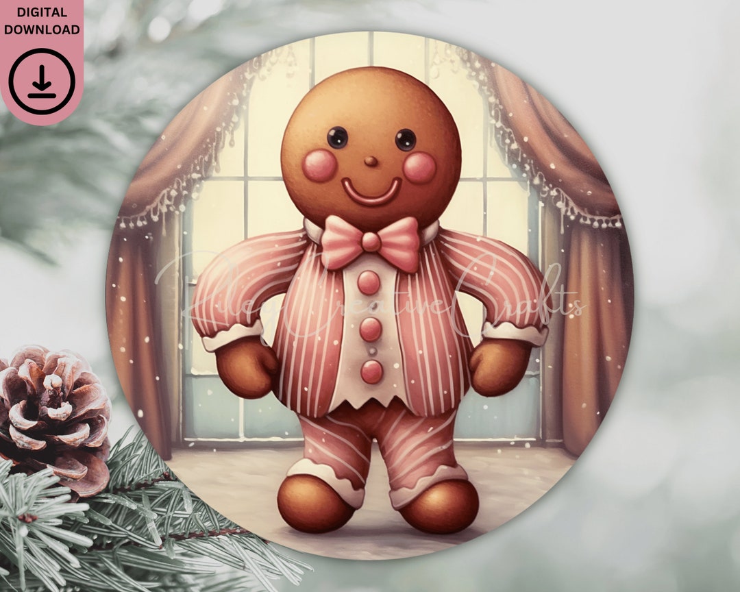 Pastel Pink Gingerbread Man Ornament PNG, Christmas Door Hanger Sign ...