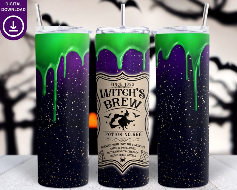Witches Brew 20 Oz Skinny Tumbler Sublimation Design, Halloween Witch ...