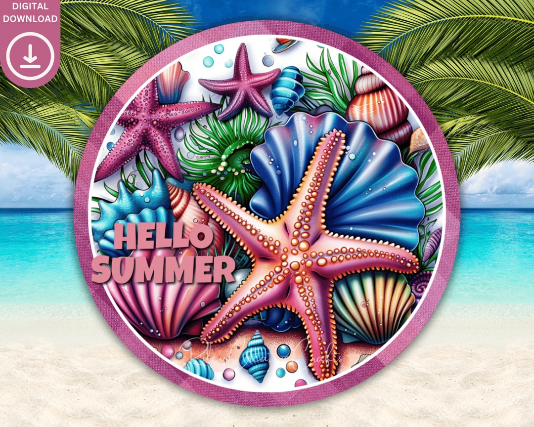 Hello Summer Round Door Sign PNG, Beach House Front Door Decor Digital ...