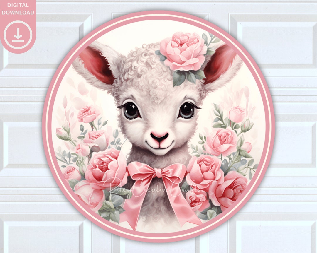 Easter Lamb Round Door Sign PNG, Pastel Door Hanger, Easter Wreath ...