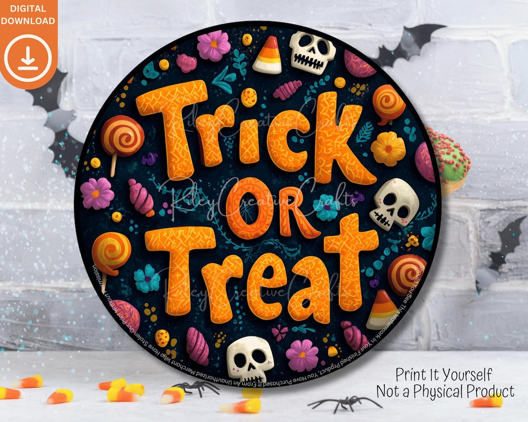 Trick or Treat Door Hanger Printable Halloween Door Decor Sublimation ...