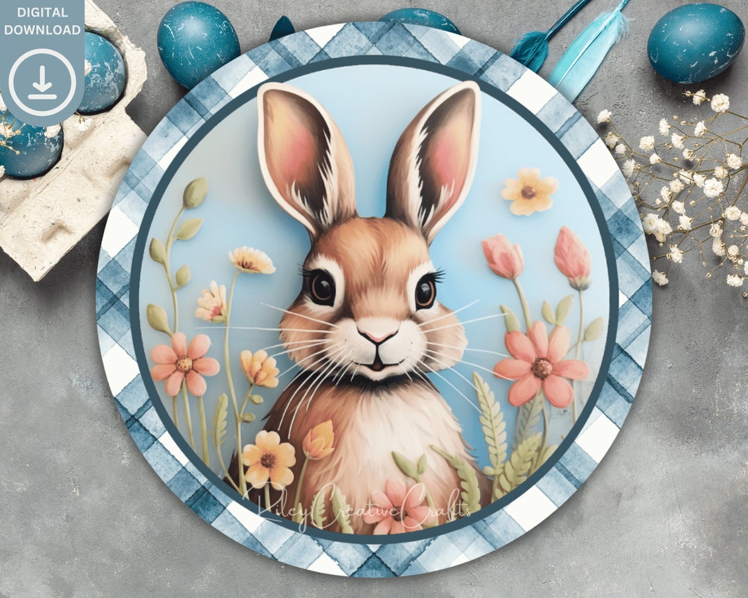 Happy Easter Round PNG, Easter Door Sign Digital Easter Bunny ...