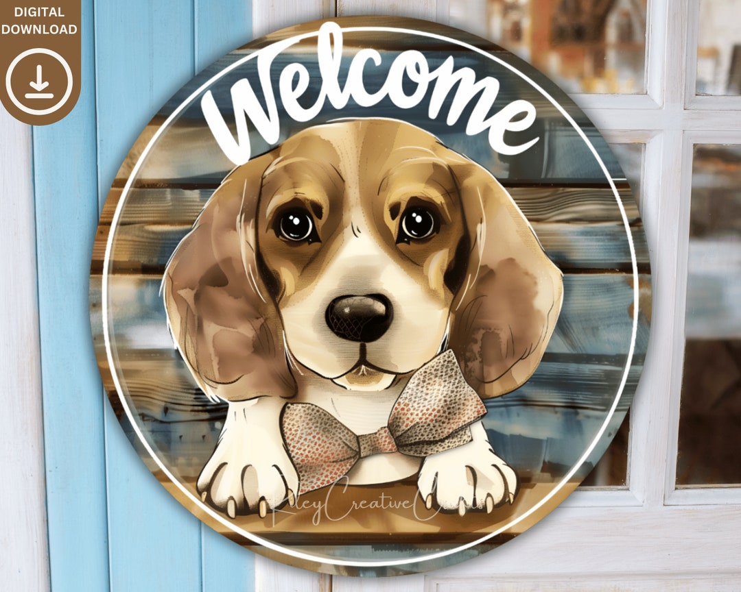 Welcome Door Sign PNG, Dog Door Hanger, Puppy Lover Wreath Sublimation ...