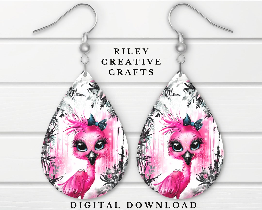 Earring Sublimation Design Pink Flamingo Teardrop Sublimation Earring ...