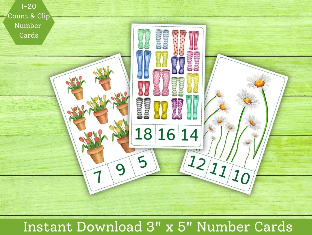 Number 1 to 20 Clip & Count Printable Flash Cards Spring - Etsy
