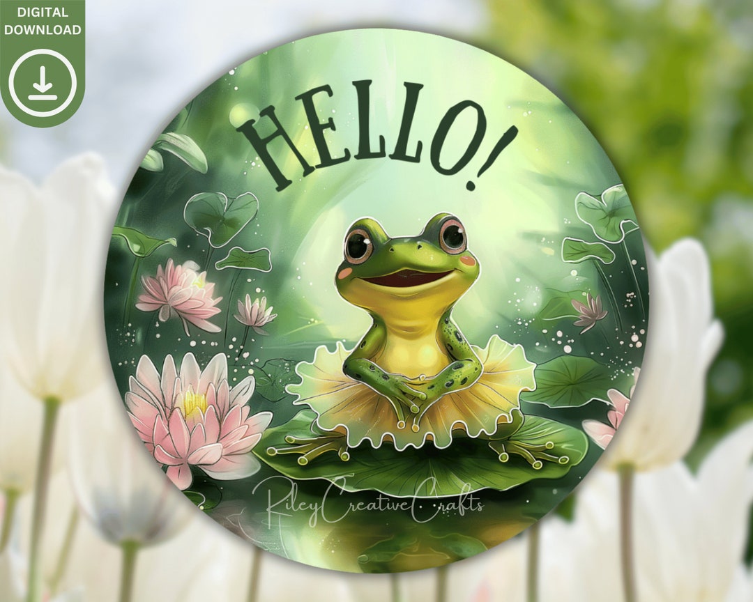 Welcome Door Sign PNG, Spring Printable Door Hanger, Cute Frog Outdoor ...