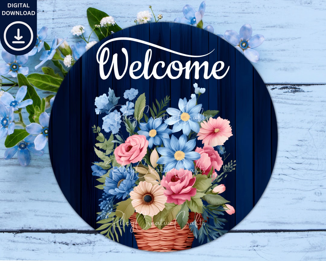 Spring Door Hanger PNG, Flowers Round Door Sign, Spring Decorations ...