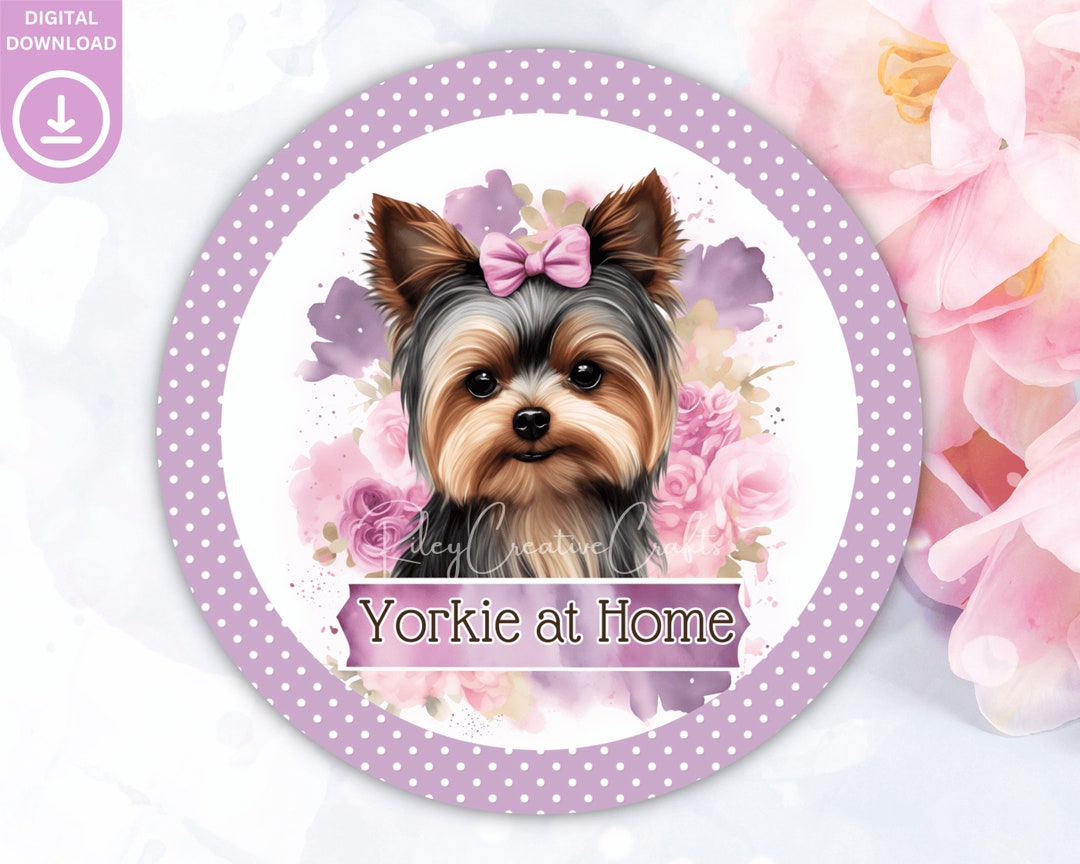 Yorkie Welcome Door Sign Round PNG, Yorkshire Dog Wreath Sublimation ...