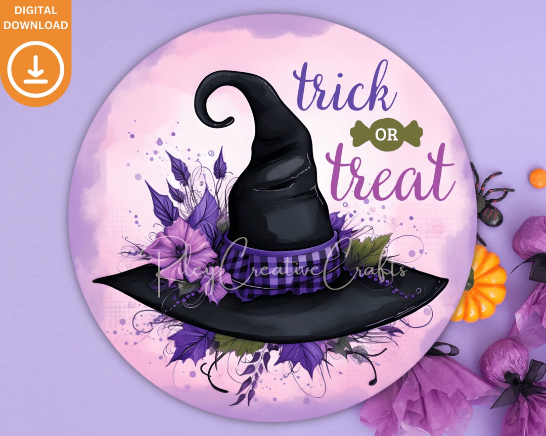 Witch Hat Halloween Wreath Sign PNG, Trick or Treat Door Sign ...