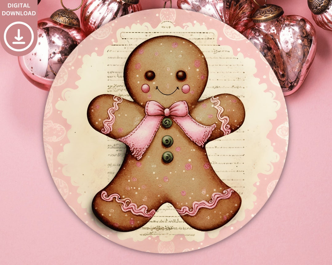 Pastel Pink Christmas Wreath Sign Sublimation Design PNG, Round Door ...