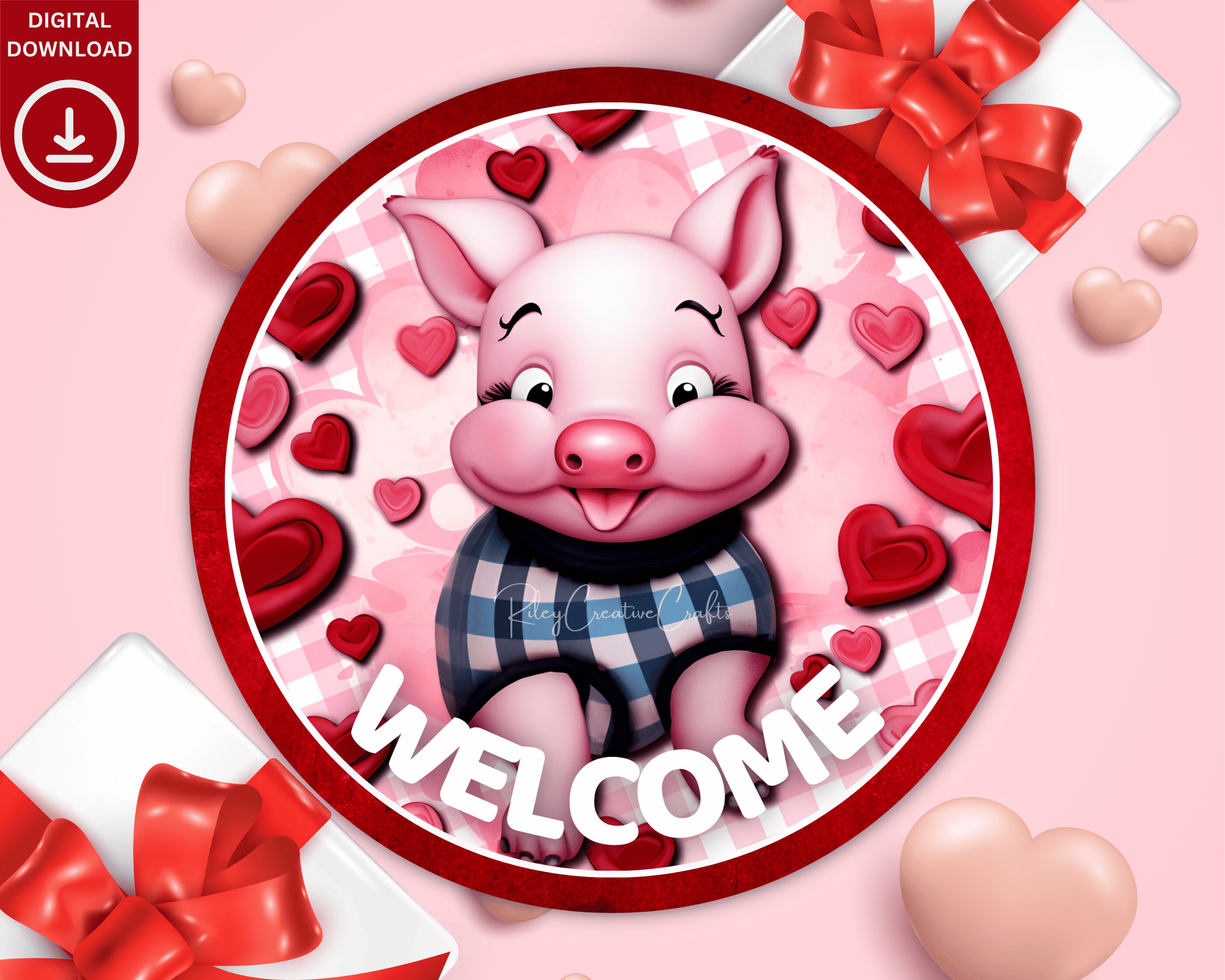 Silly Pig Round PNG, Funny Pig Door Hanger Digital Wreath Sign Welcome ...