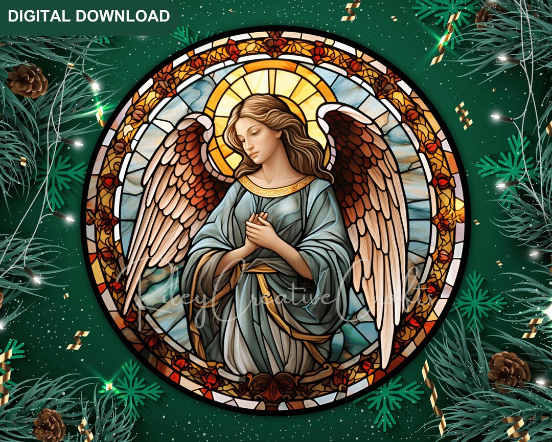 Angels Wreath Sign Sublimation PNG, Stained Glass Door Hanger, Window ...