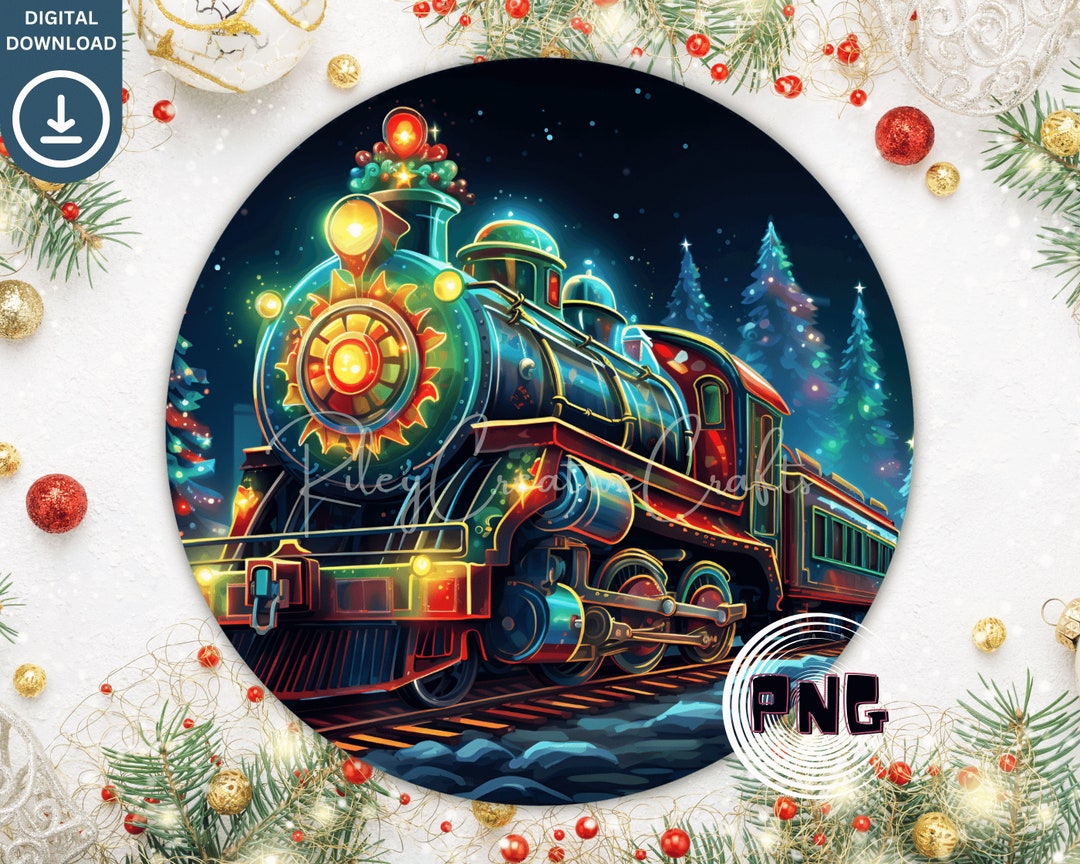 Neon Christmas Train Wreath Sign Sublimation, Railway Christmas ...