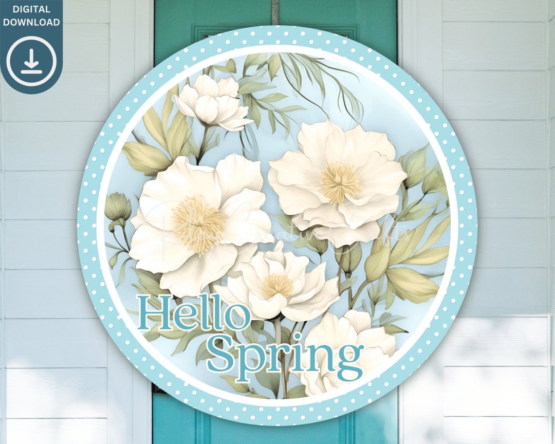 Spring Door Sign Round PNG, Springtime Floral Wreath Sign Sublimation ...