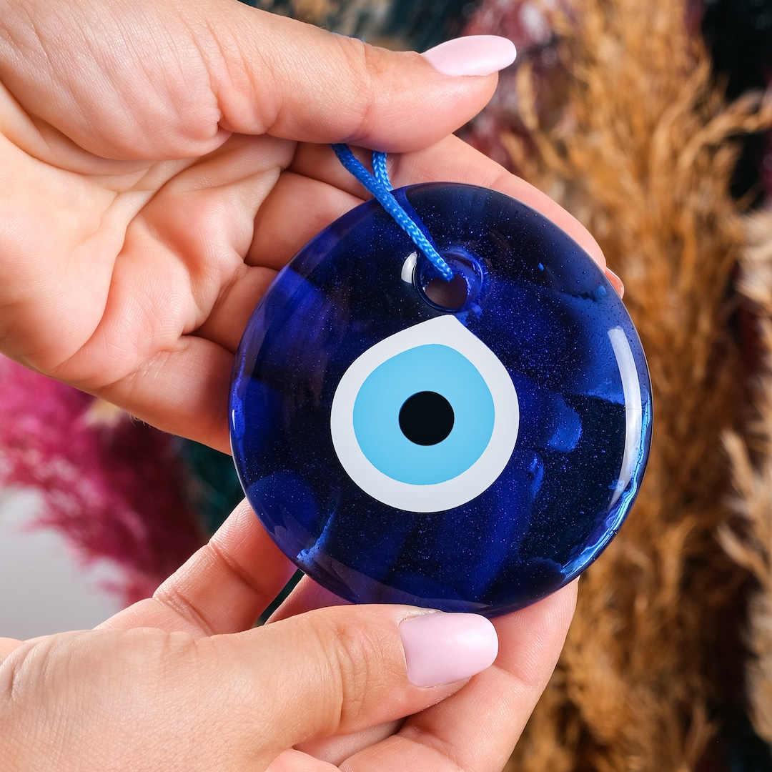 Blue Evil Eye Decor 2.8" Wall Hanging Ornament Glass Handmade Turkish ...