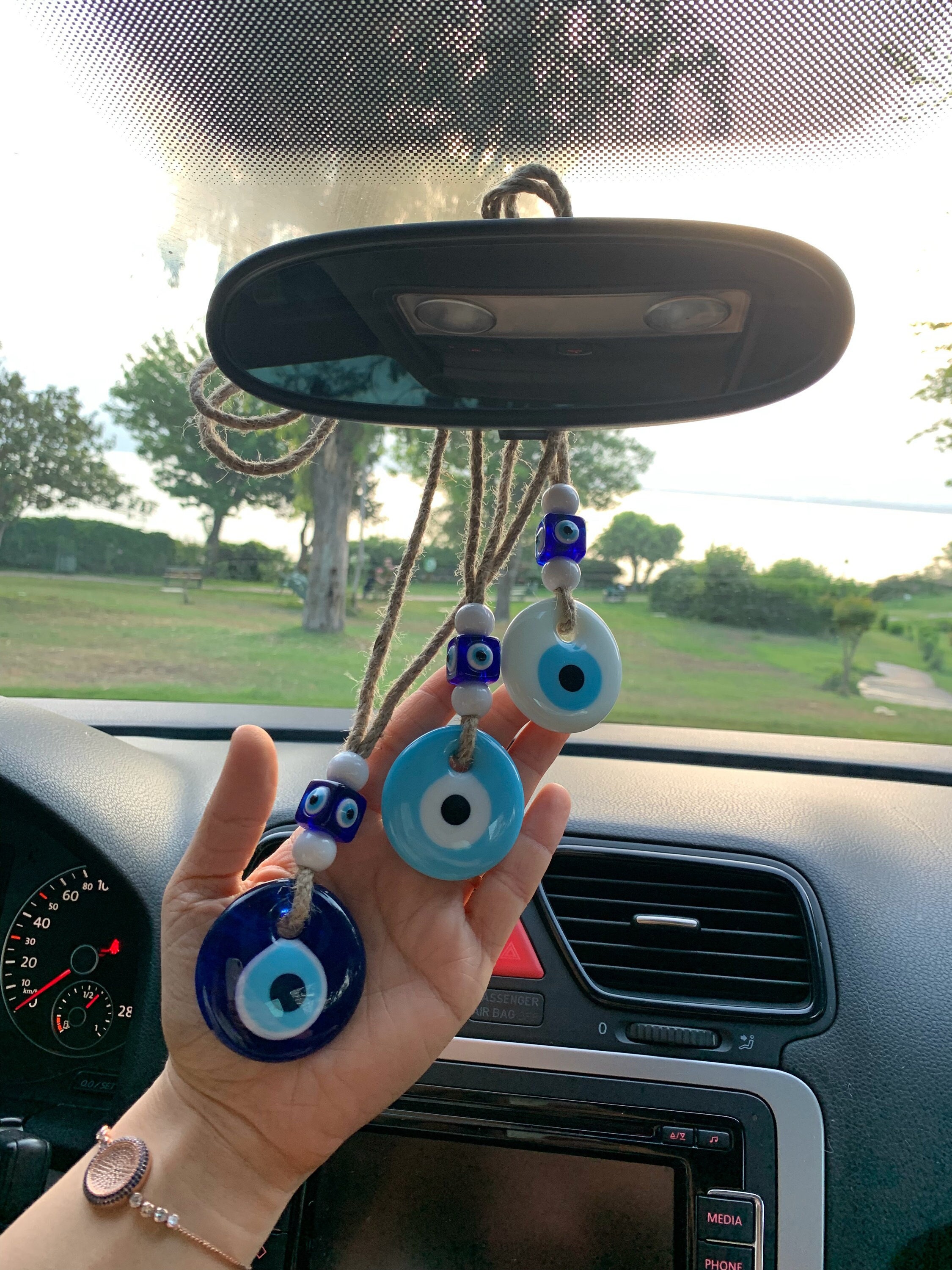 Evil Eye Car Hanging Ornament Rear View Mirror Accessories 1.8 W X 9 L Glass Decor Turkish Greek ...