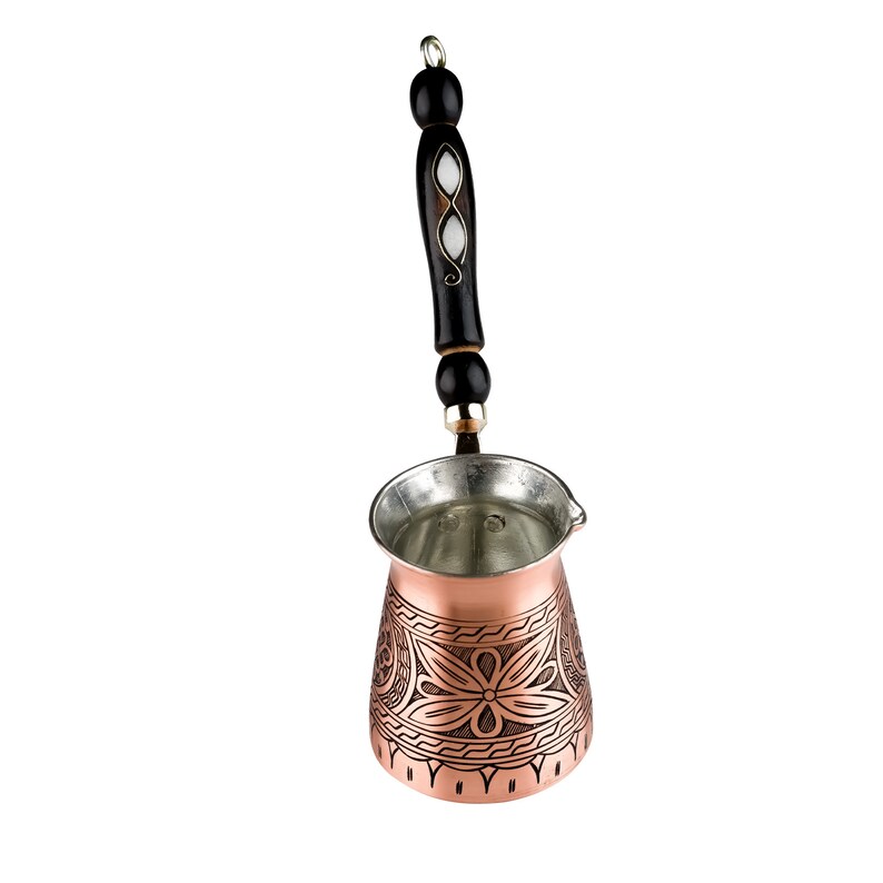 12 Oz Copper Turkish Greek Arabic Coffee Pot With Wooden Handle 4 ...