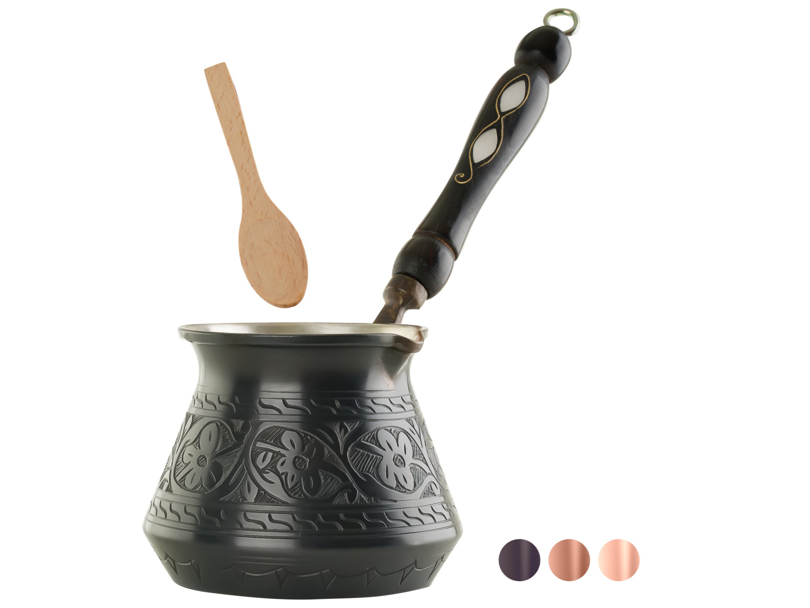 12 Oz Copper Turkish Greek Arabic Coffee Pot With Wooden Handle ...
