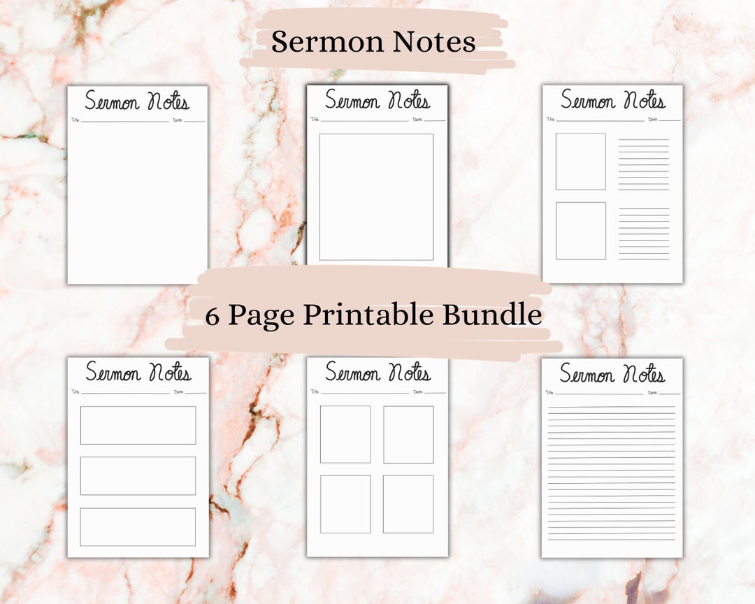 Printable Sermon Notes Templates Six Different Pages - Etsy