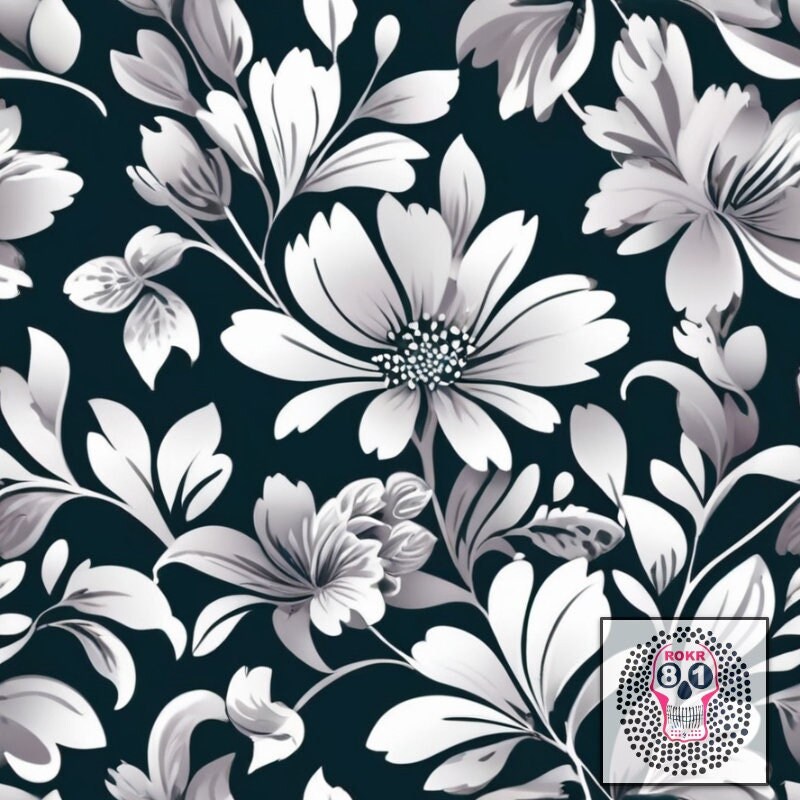 Seamless Repeat Floral Print Design | Black and White Flower | Digital ...