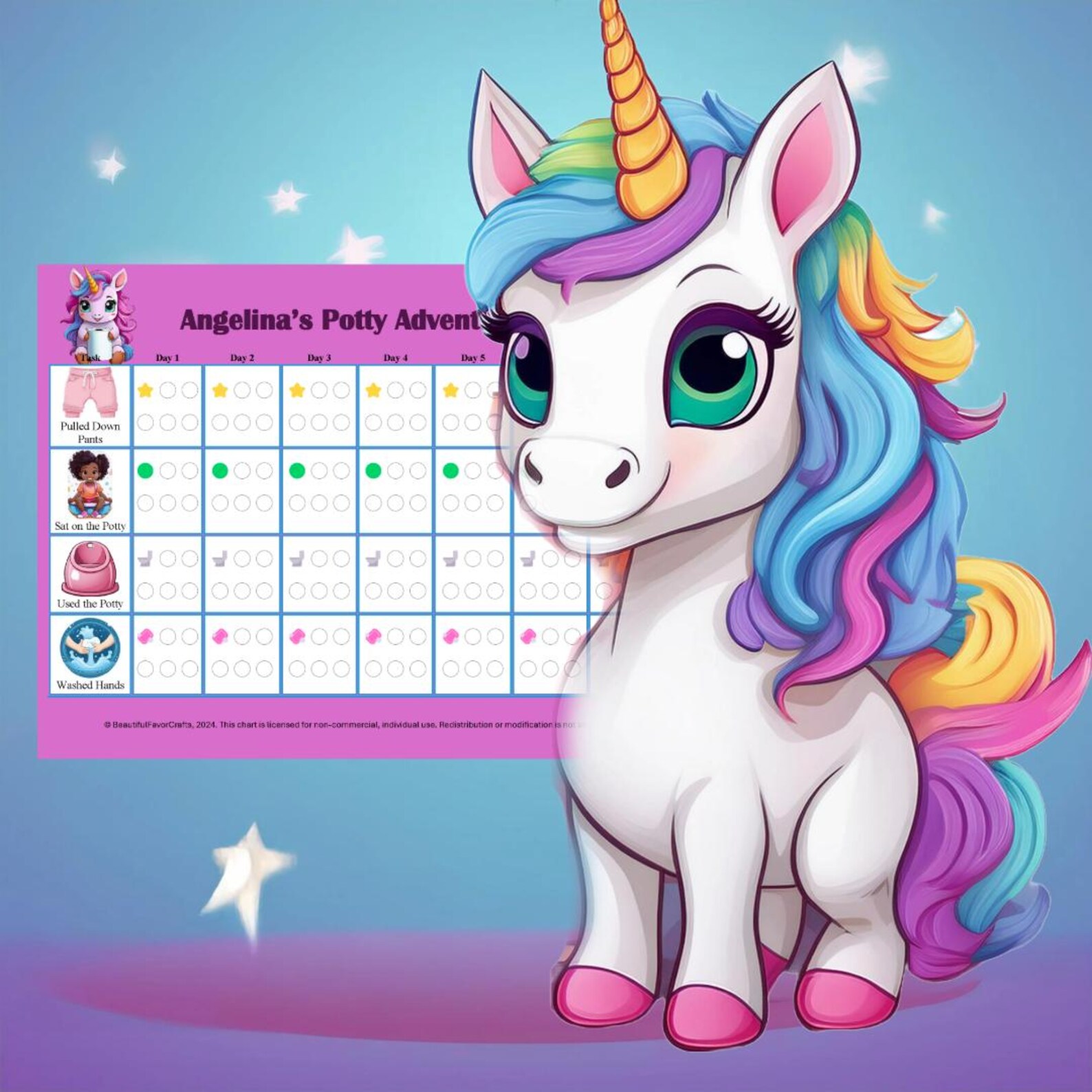 Unicorn-themed Printable Potty Training Chart for Toddlers | Reward ...