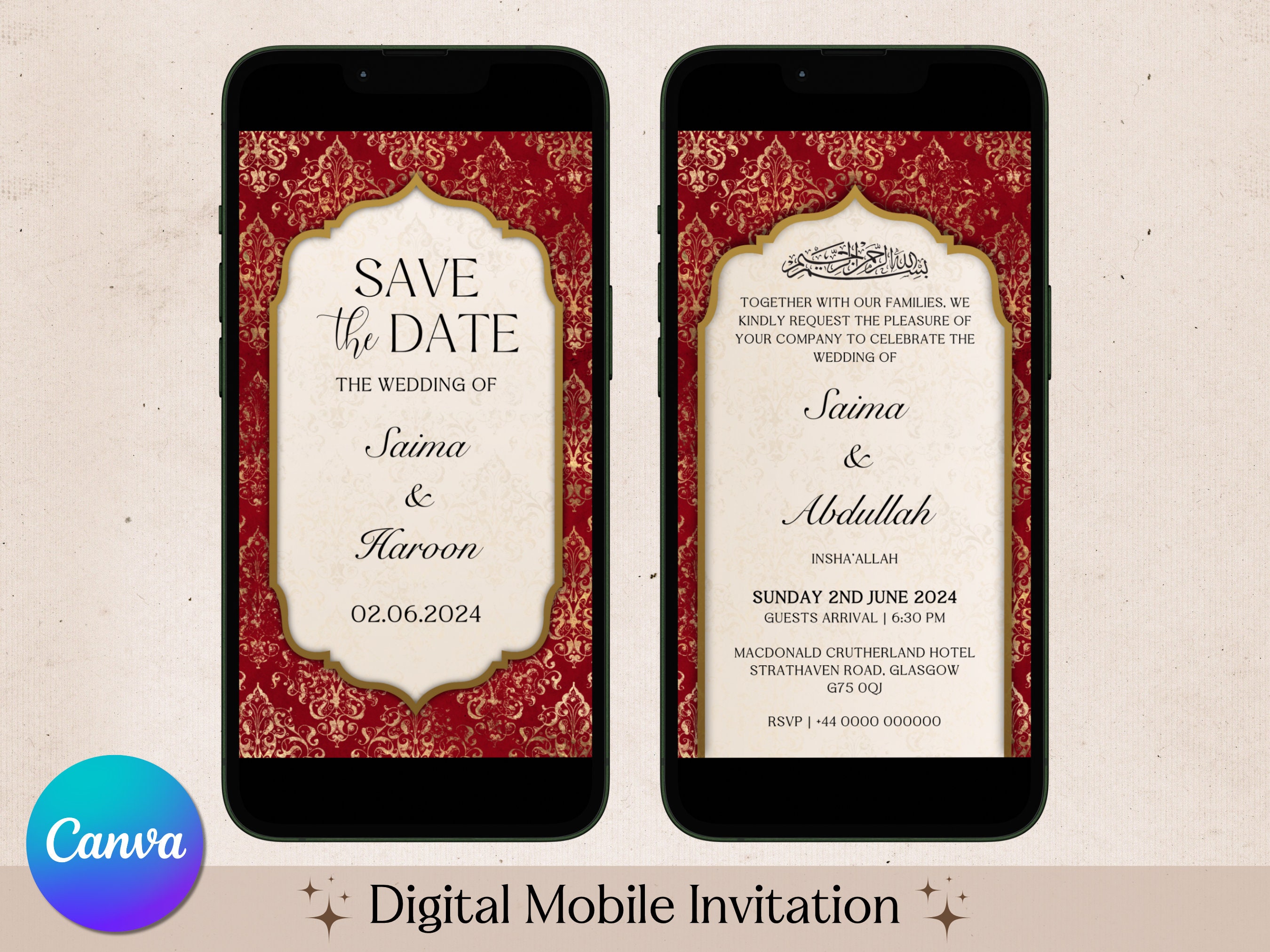 Digital Muslim Wedding Invitation Template, Editable Mobile Nikkah ...