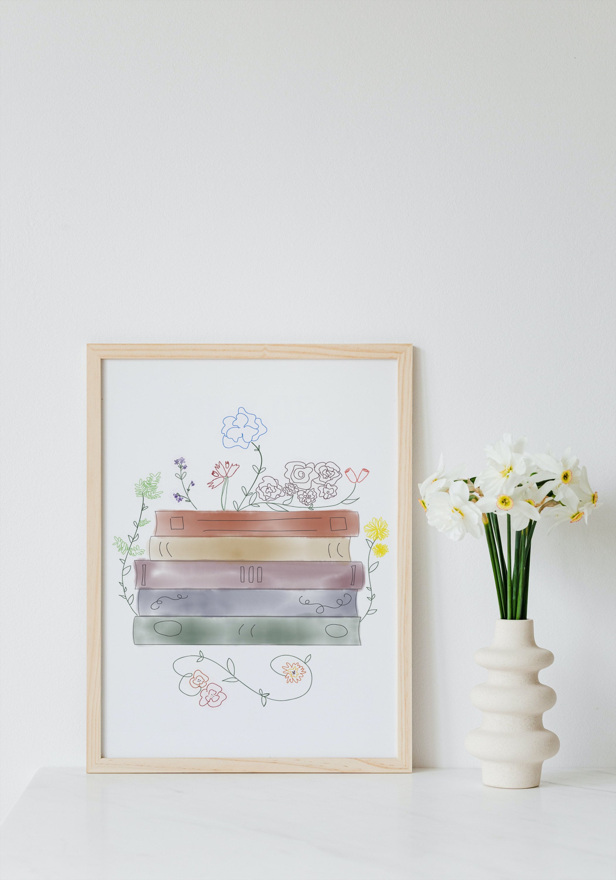 Watercolor Book Art, Stack of Books, Digital Art, Watercolor Art for ...