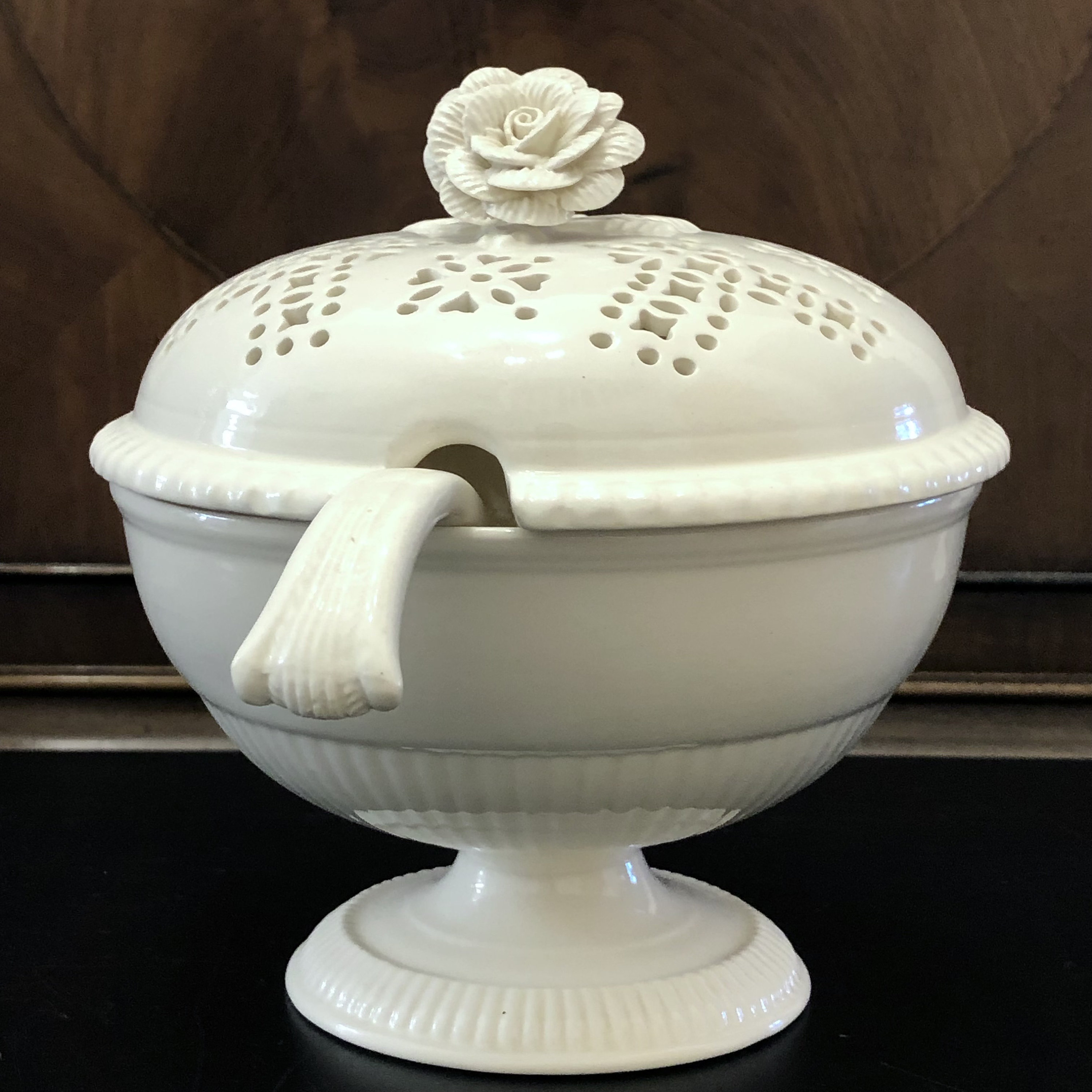 Leeds Pottery Royal Creamware Pedestal Lidded Bowl With Pierced Lid and ...