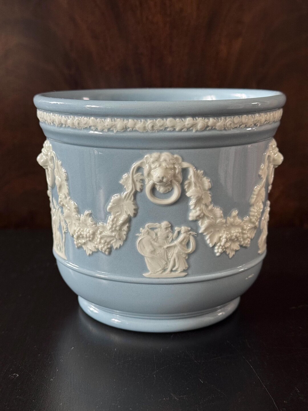 Wedgwood Queensware Embossed White on Blue Planter/cache Pot/vase - Etsy