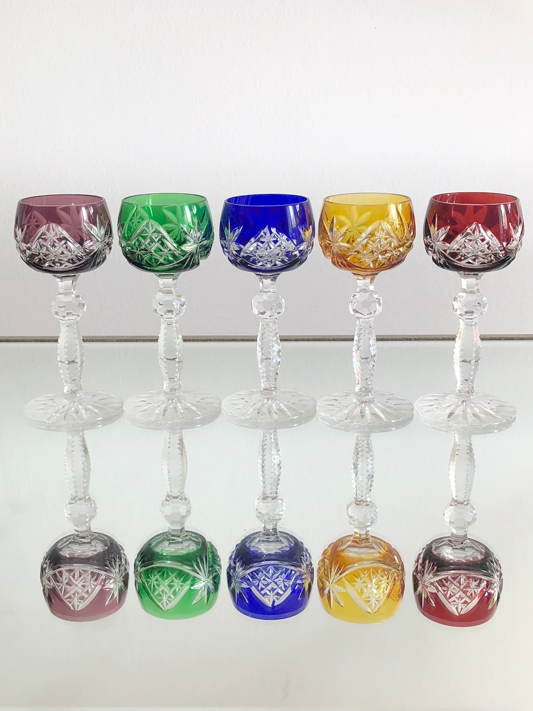 Crystal Cut Coloured Liquor Glasses - Etsy