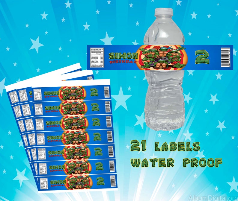 Turtle Water Bottle Labels Birthday Party Favors Baby Shower Party ...