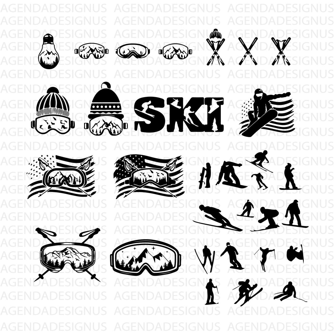 Winter Sports Bundle Svg Skiing Silhouette Svg Snowboarding - Etsy