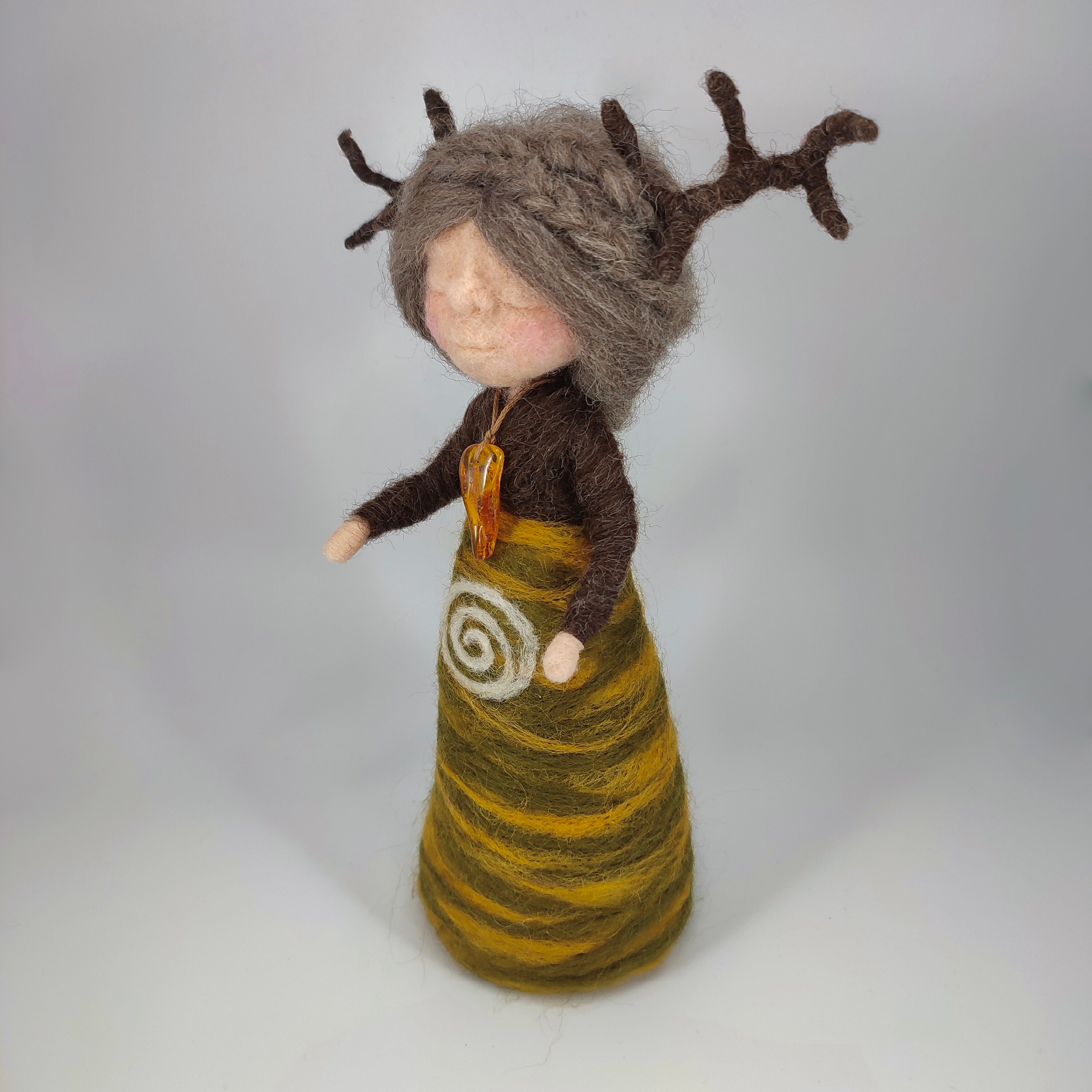 Spirit Doll With Amber Pendant. Art Doll Made From Wool. Felted Doll ...