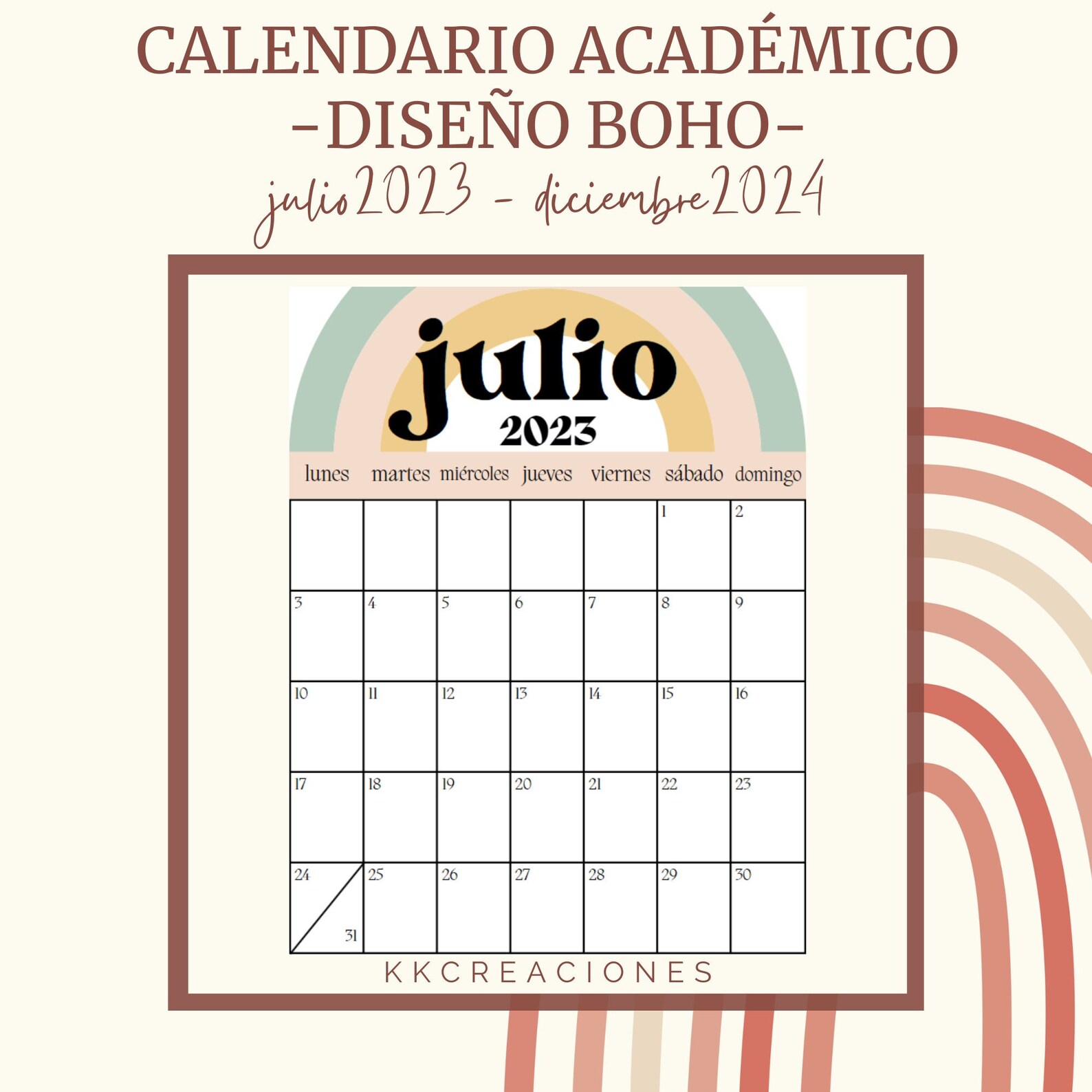 2023-2024 Spanish Academic Printable Calendar With Boho Design ...