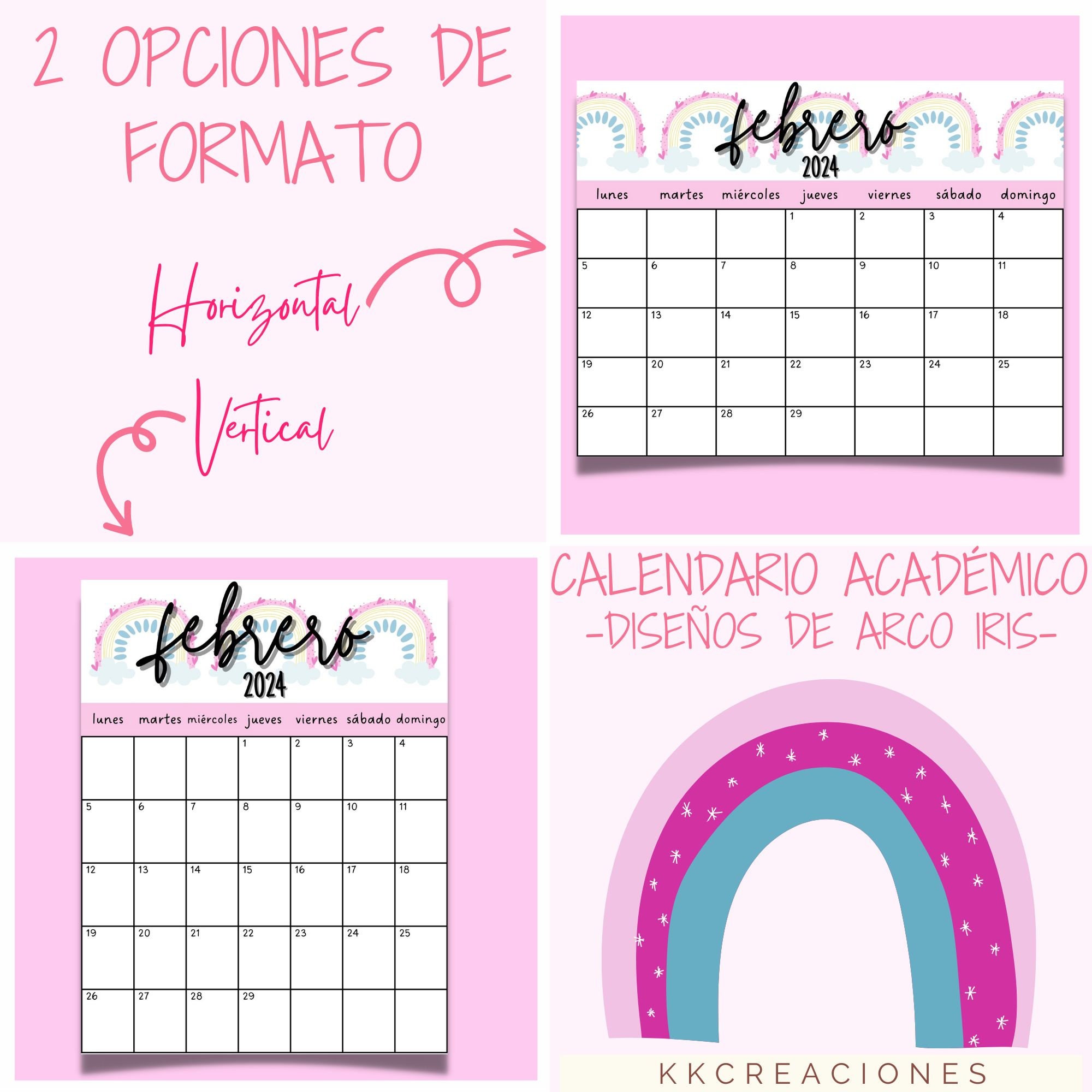 2023-2024 Spanish Printable Academic Calendar W/ Rainbows Calendario ...