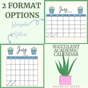 2023-2024 Academic Printable Calendar With Succulent Design Digital ...