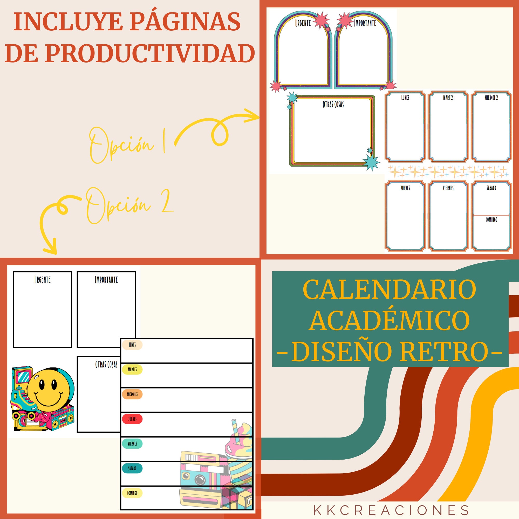 2023-2024 Spanish Academic Printable Calendar With Retro Design ...