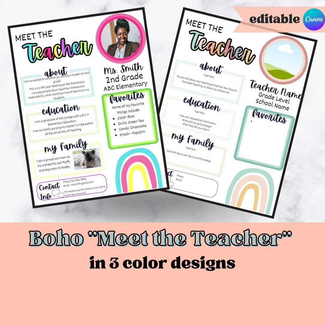 Boho Meet the Teacher Canva Template | Back to School | Boho Bright ...