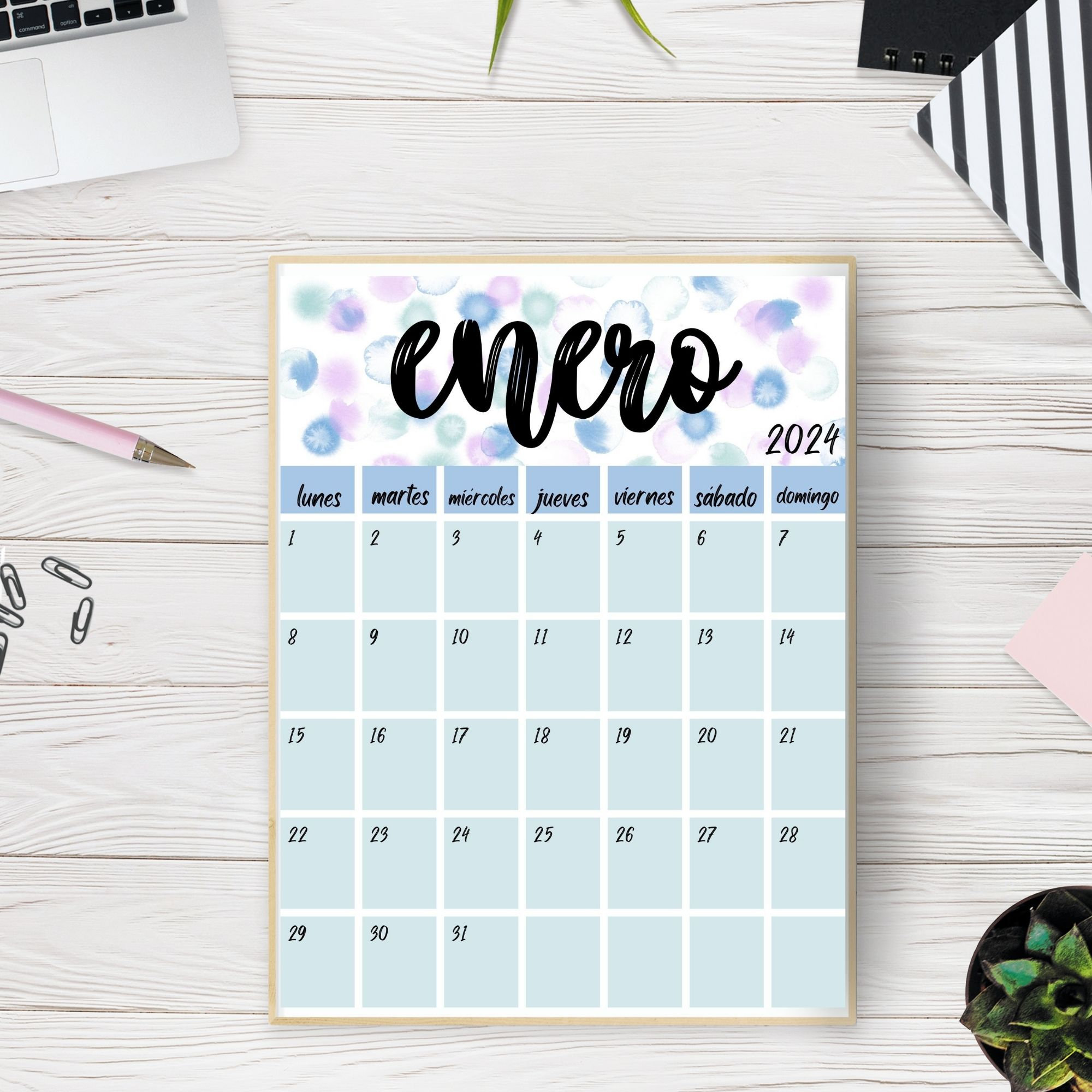 2024 Spanish Printable Calendar With Watercolor Design Calendario ...