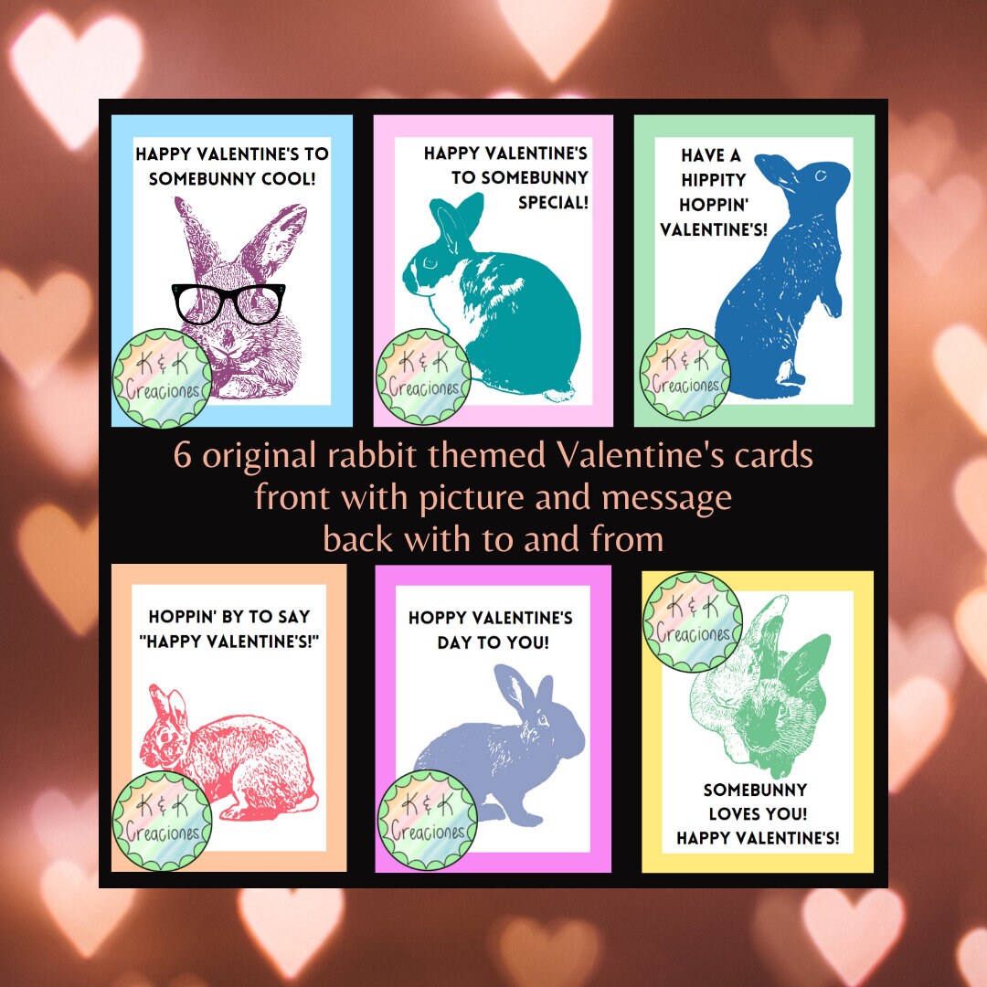 Rabbit Themed Valentine's Cards Printable - Etsy