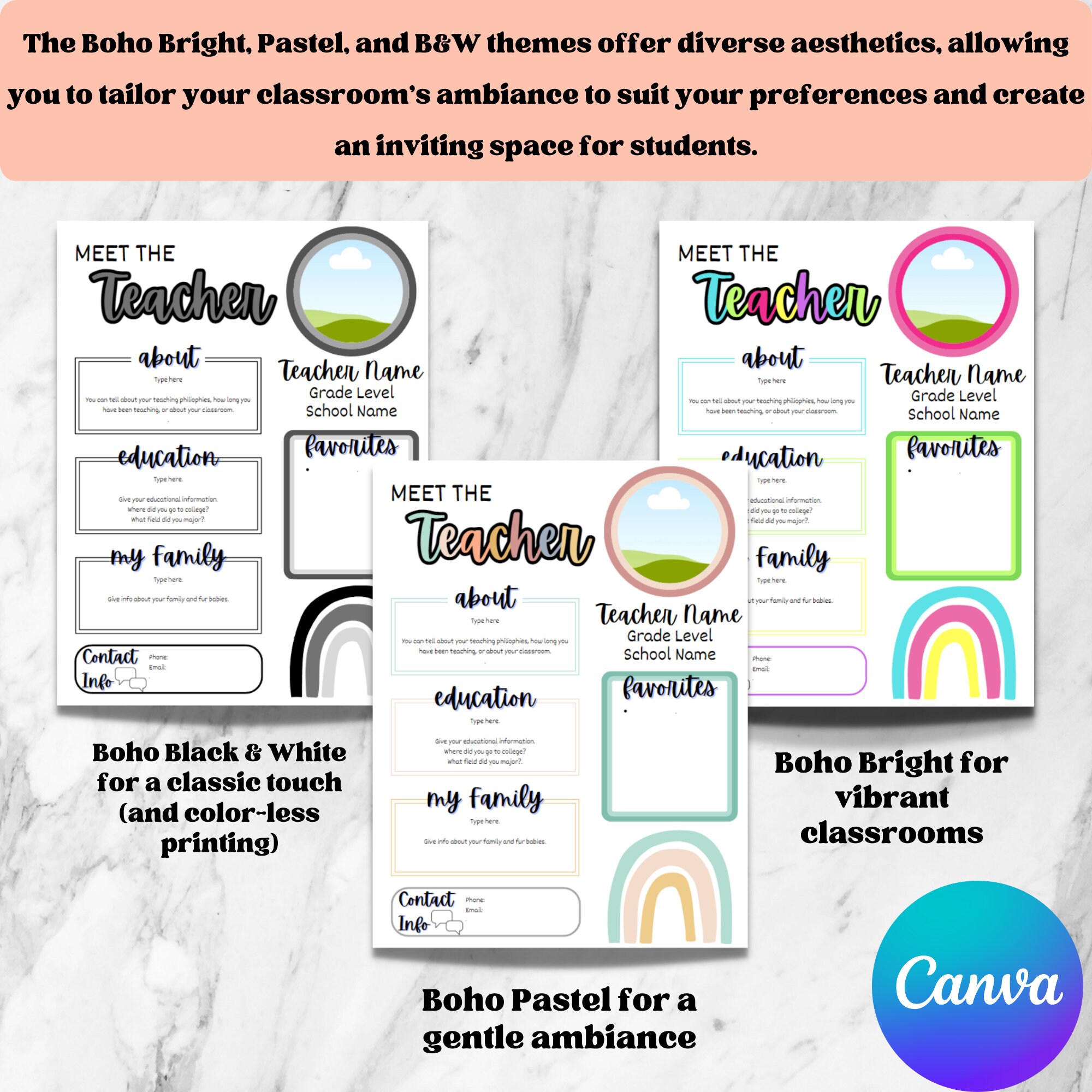 Boho Meet the Teacher Canva Template Back to School Boho Bright, Pastel ...