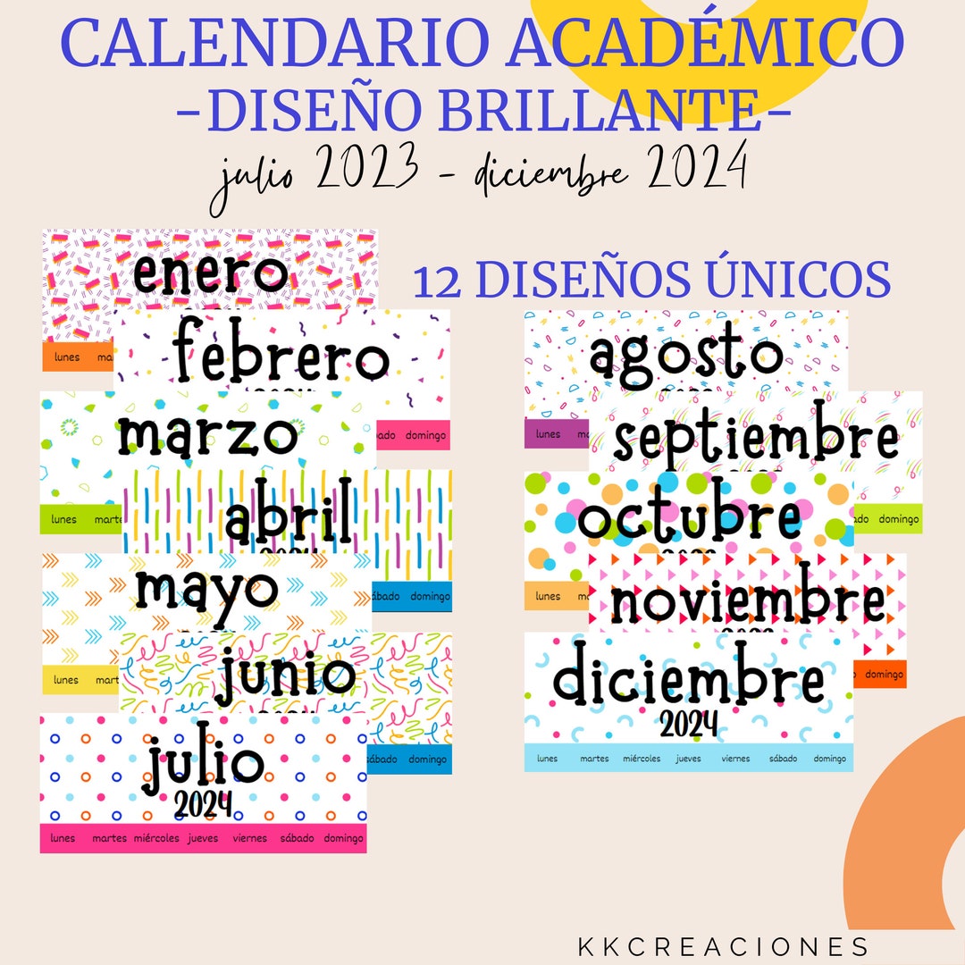 2023-2024 Spanish Academic Printable Calendar With Bright Design ...