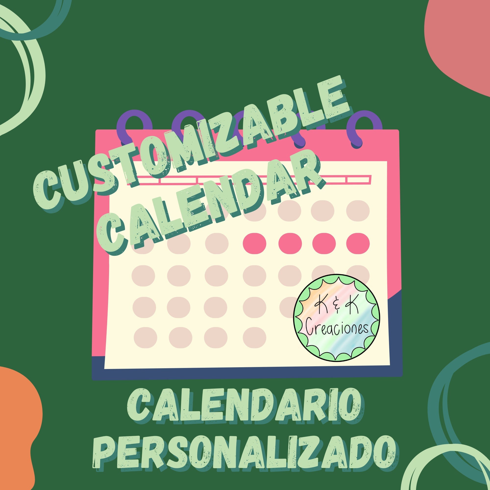 Custom Calendar Digital Download Calendario Personalizado Descarga ...