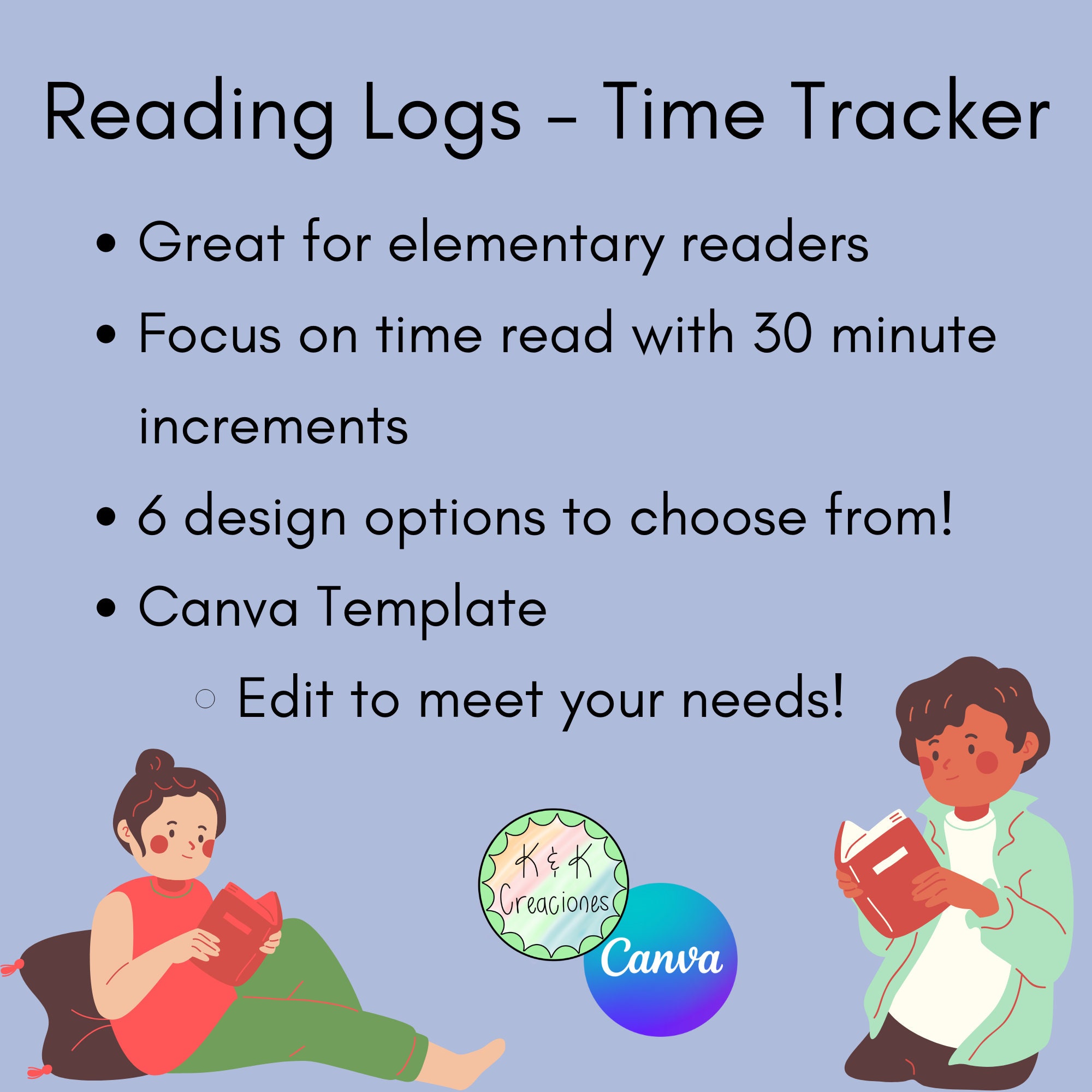 Children's Time Tracker Reading Log | Canva Template | Older Child ...