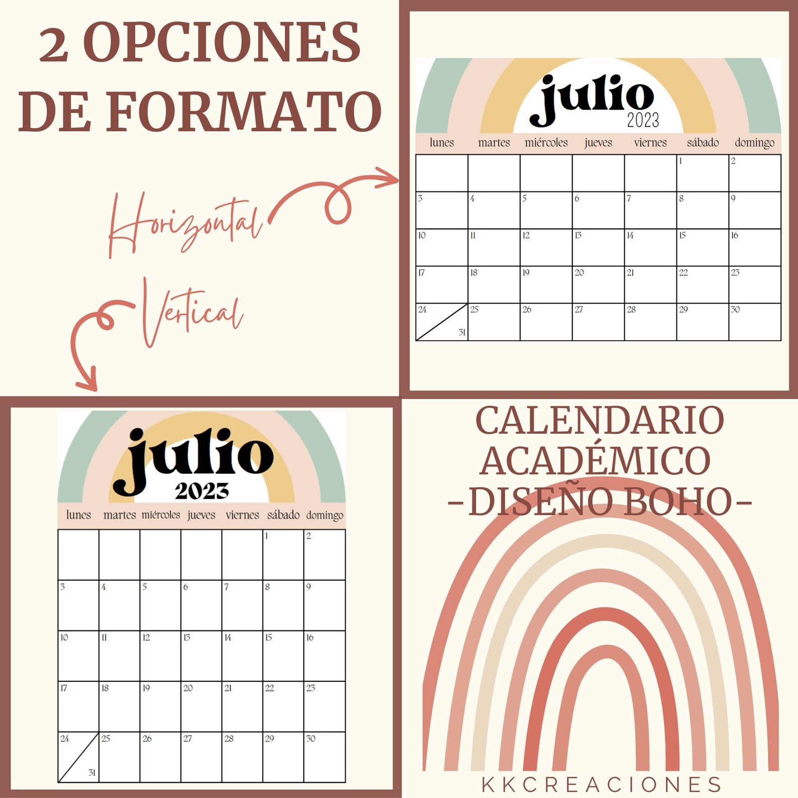 2023-2024 Spanish Academic Printable Calendar With Boho Design ...