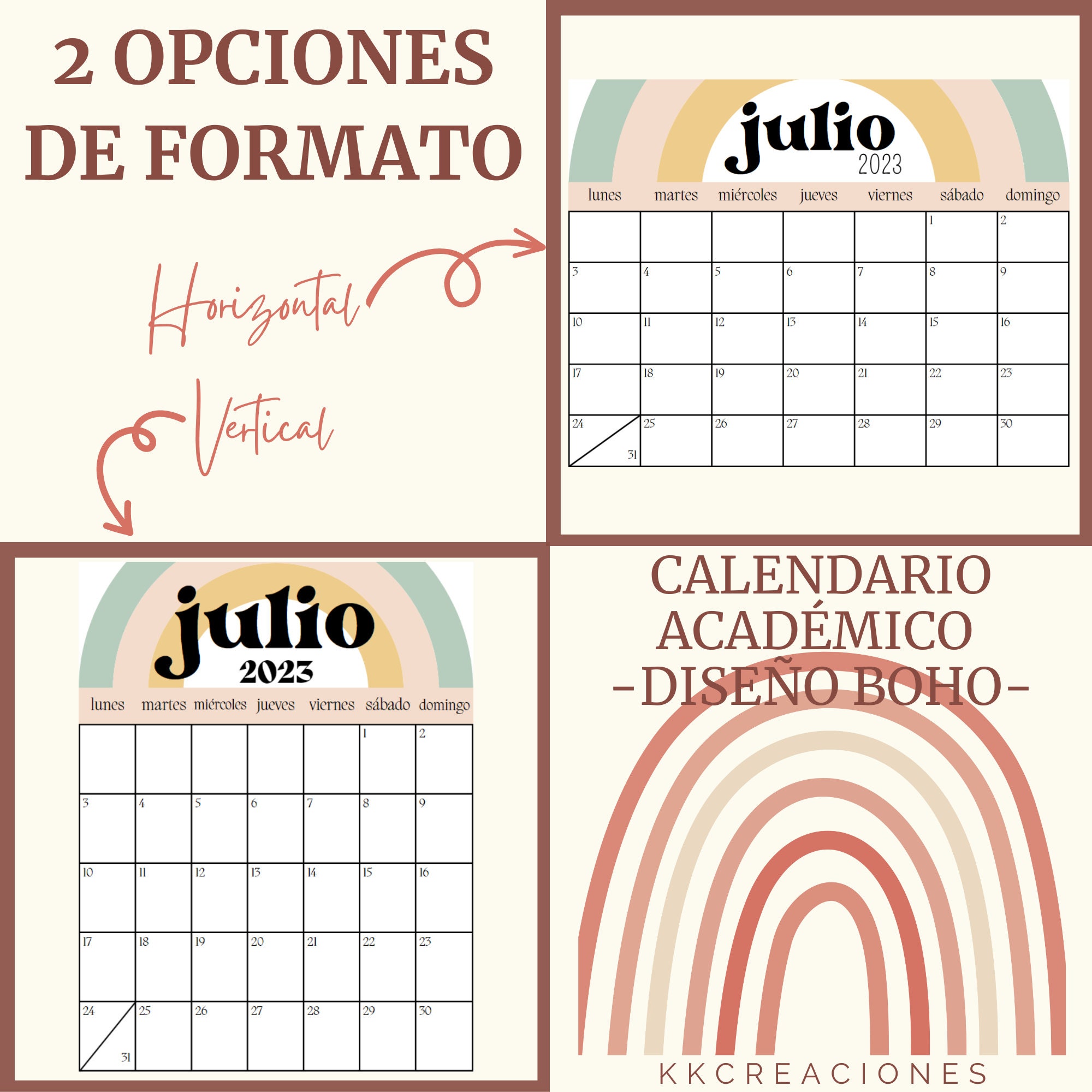 2023-2024 Spanish Academic Printable Calendar With Boho Design ...